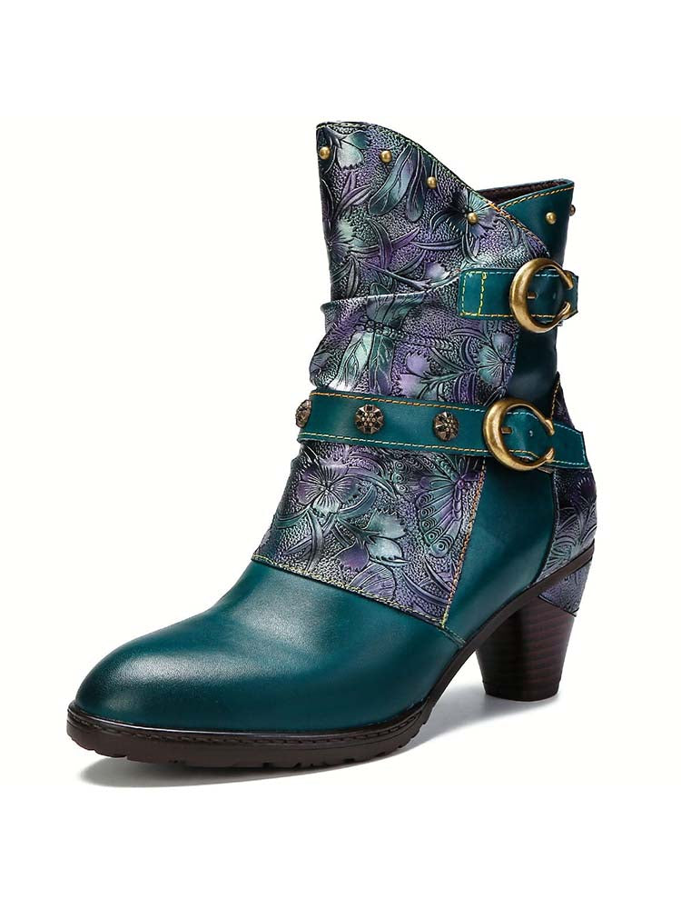 Retro Painted Genuine Leather Clasp Ankle Boots – Colorstepshoes