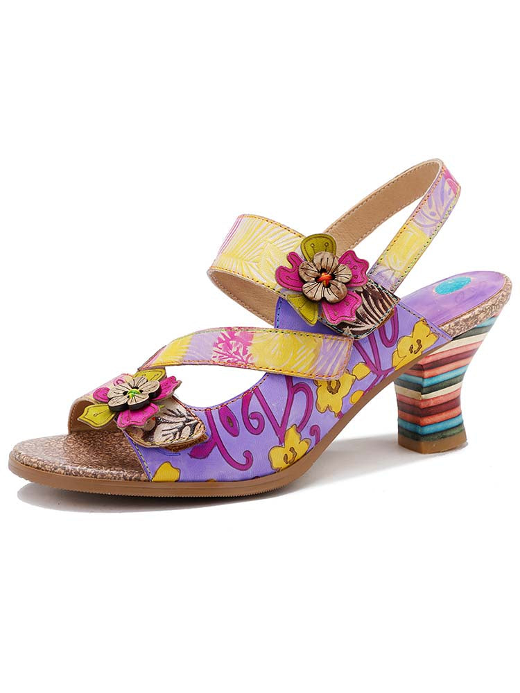 Handmade Leather Colored Stripe Heel Comfy Sandals – Colorstepshoes