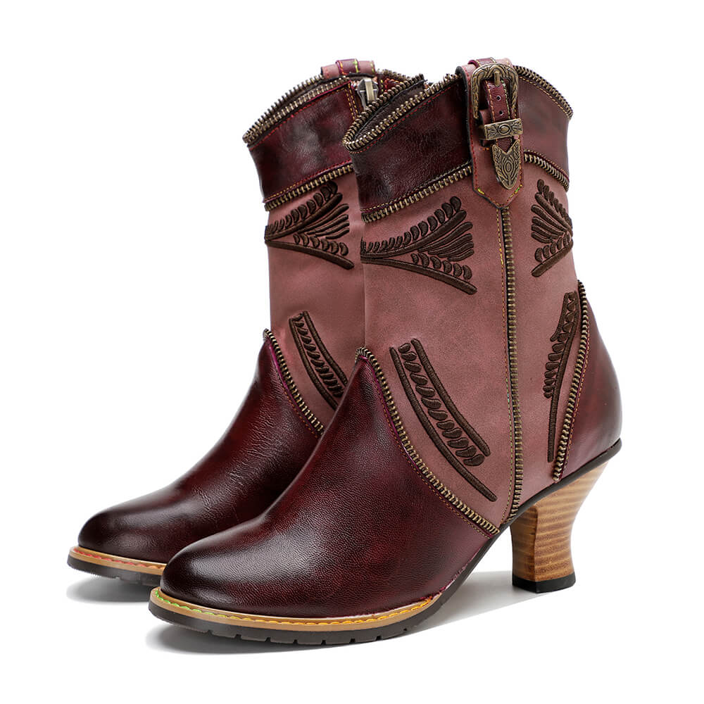 Hand Painted Leather Patchwork Ankle Boots – Colorstepshoes